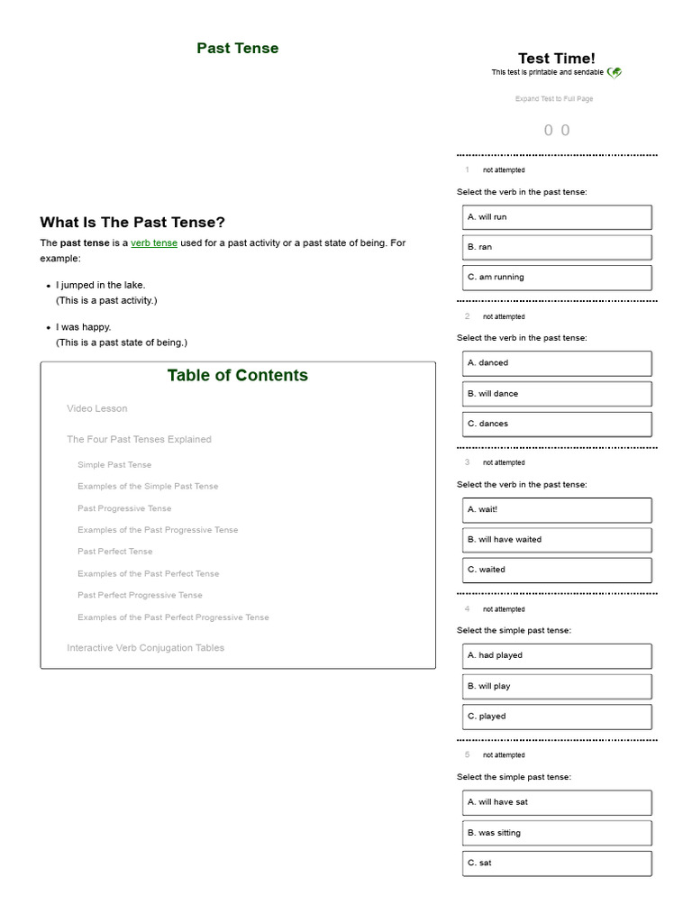 Understanding Past Tense Usage | PDF | Grammatical Tense | Perfect ...