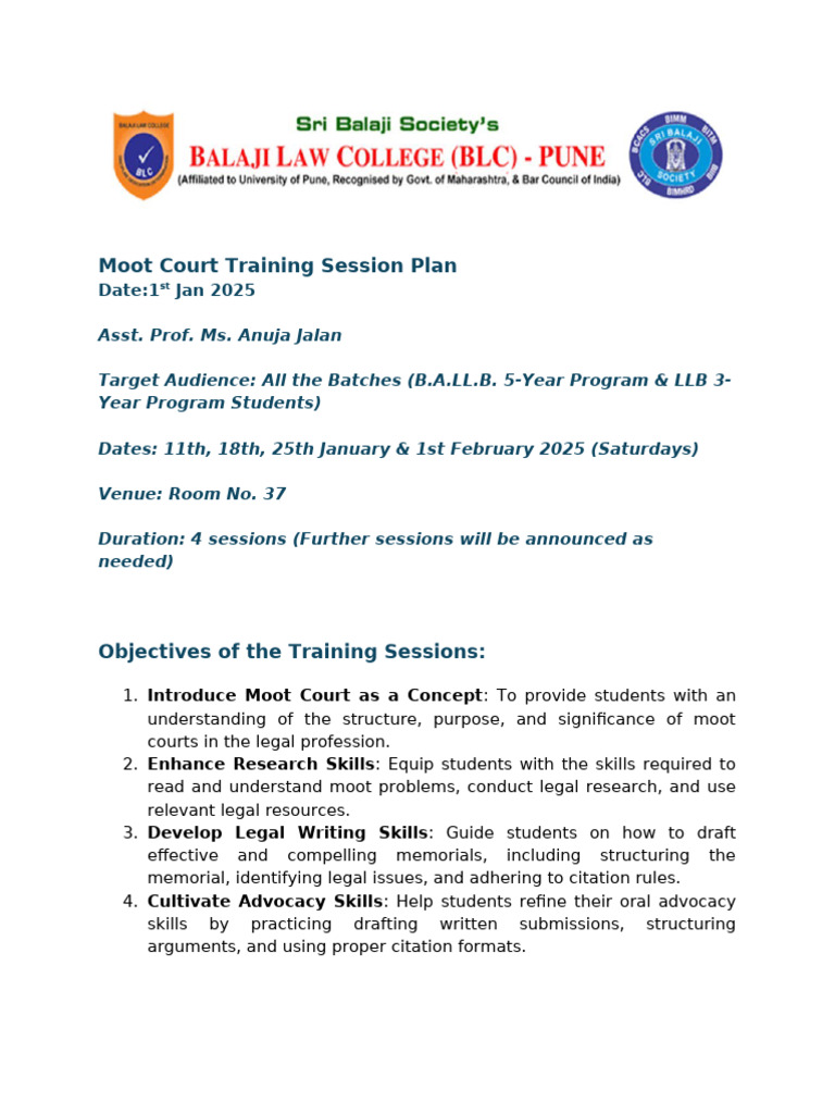 Moot Training Session Plan | PDF | Argument | Mootness