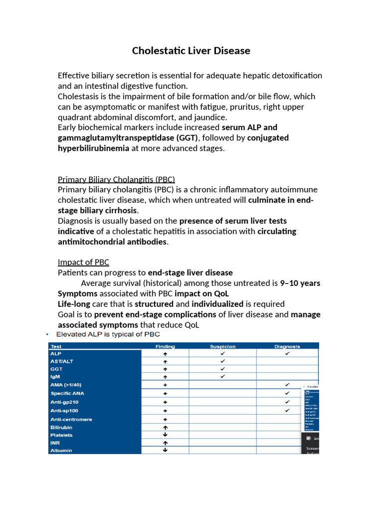 Cholestatic Liver Disease Summary | PDF