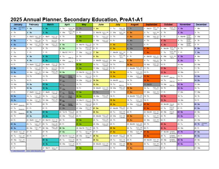 PreA1-A1, 2025 Annual Planner, Secondary Education - XLSX - 2025 ...