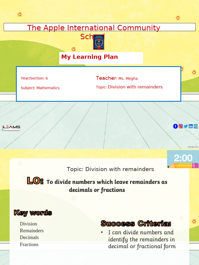 Division with Remainders Learning Plan | PDF