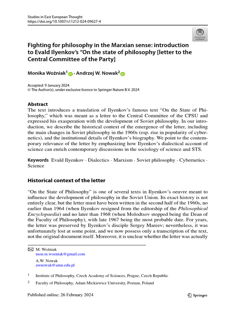 Evald Ilyenkov's Soviet Philosophy Letter | PDF | Dialectic | Marxism