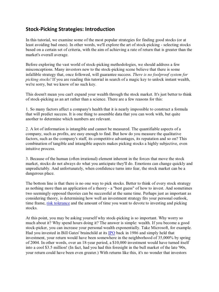 Stock-Picking Strategies: Fundamental Analysis Theory | PDF | Value ...