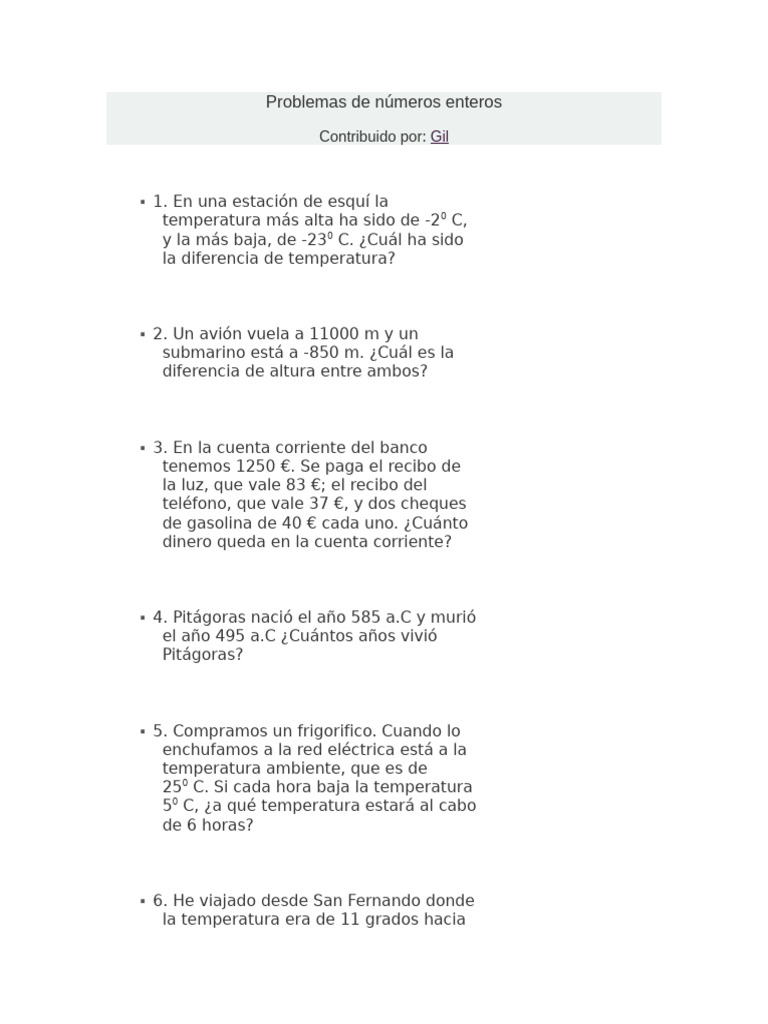 problemas enteros | PDF