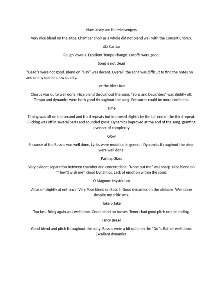 Choir Performance Review and Analysis | PDF