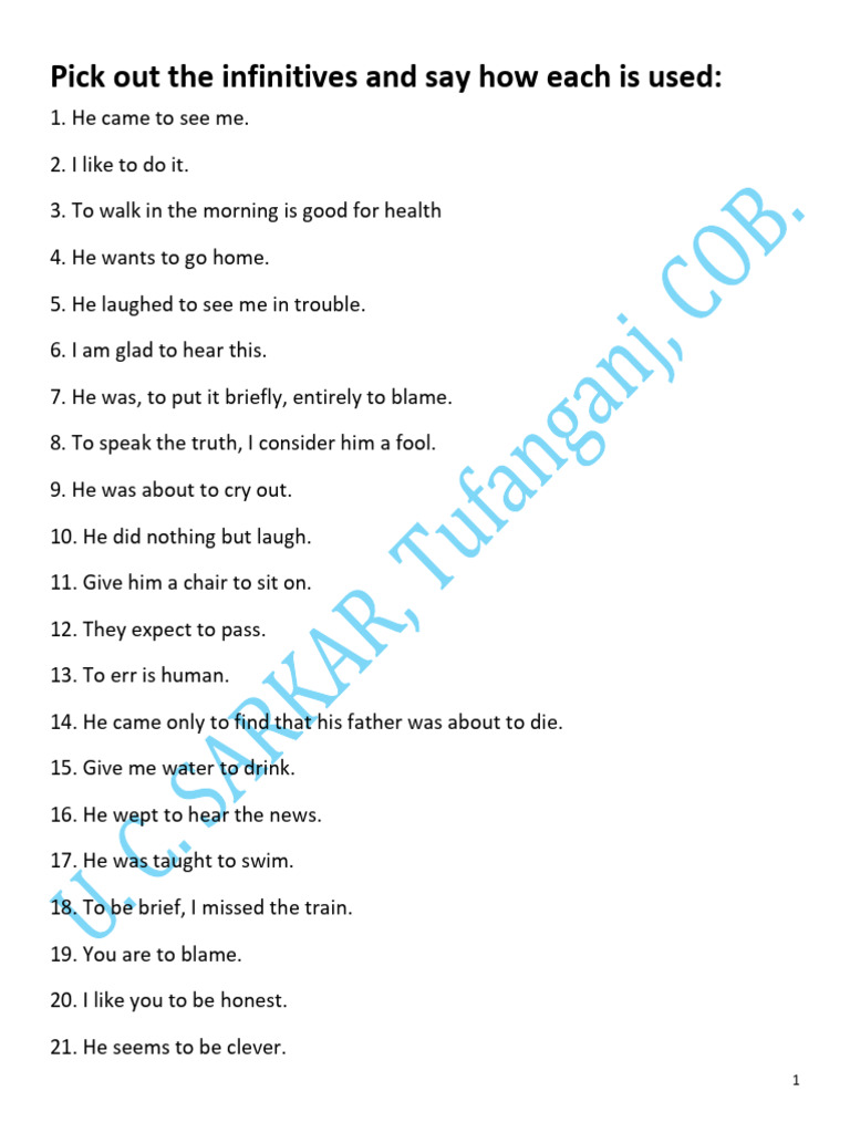 Pick Out Infinitive & Mention Its Use | PDF
