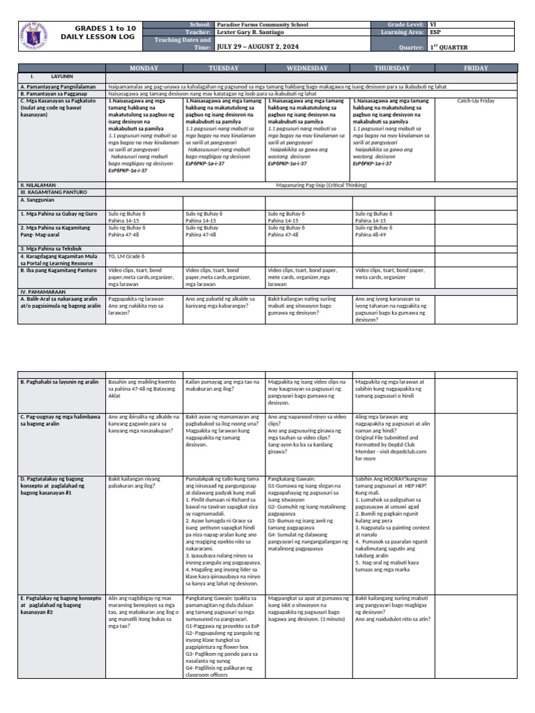 DLL - Esp 6 - Q1 - W1 | PDF