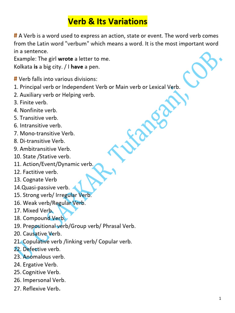 (Iv) Verb and Its Variations | PDF | Verb | Subject (Grammar)