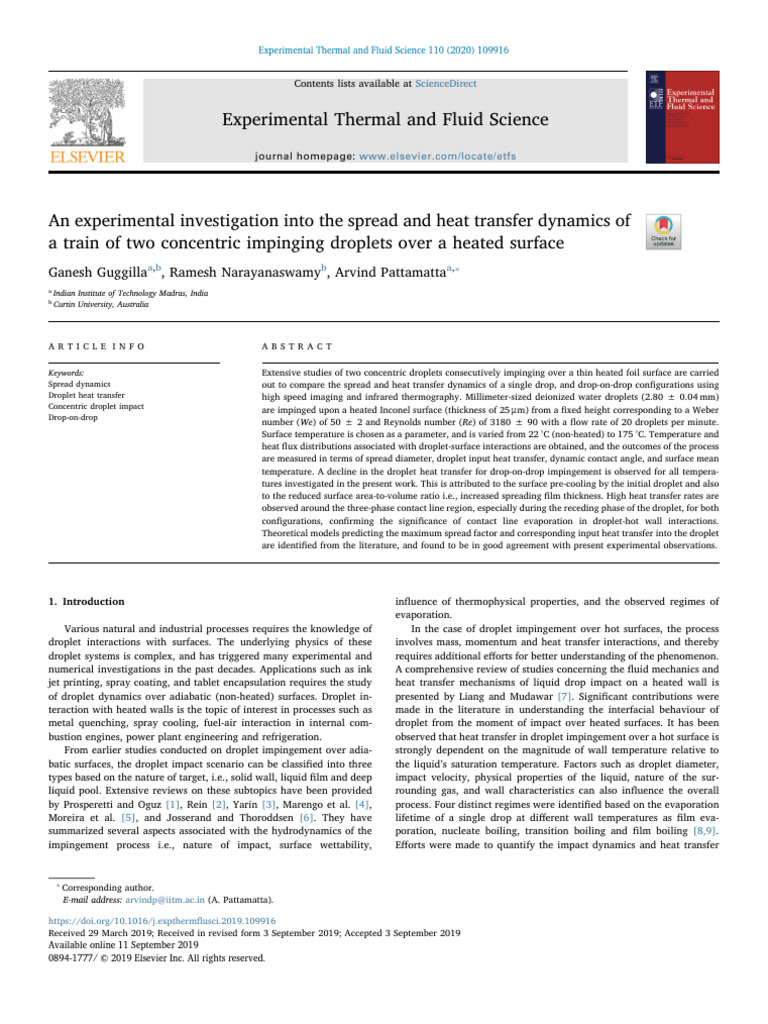 An experimental investigation into the spread and heat transfer ...