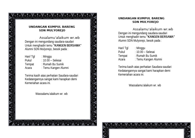Undangan Temu Kangen Alumni SDN Mulyorejo | PDF
