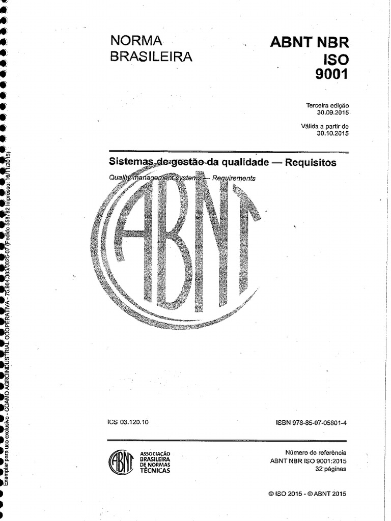 Abnt NBR Iso 9001.2015 | PDF