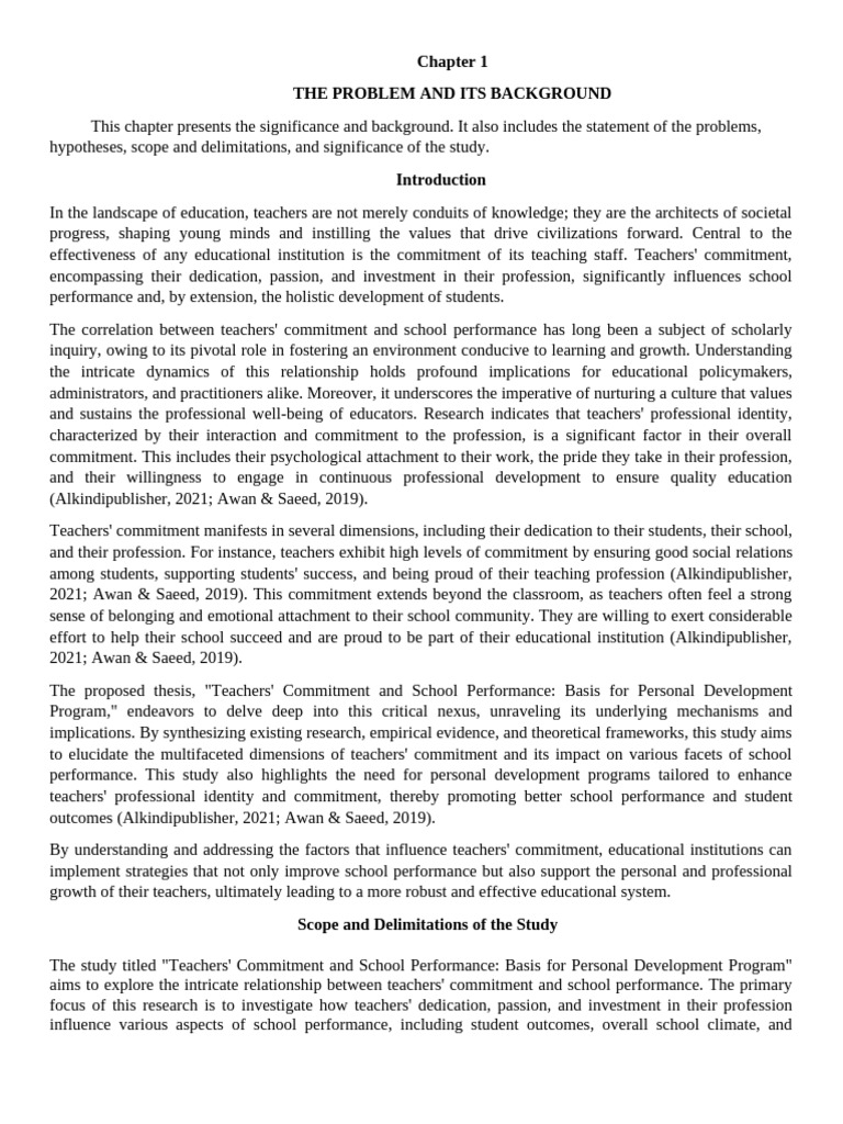 Teachers' Commitment and School Performance | PDF | Survey Methodology ...