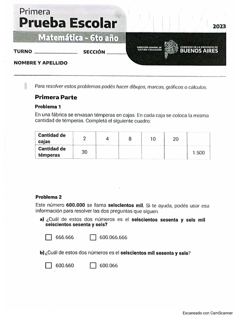 Prueba Escolar 6to Matemáticas Pdf