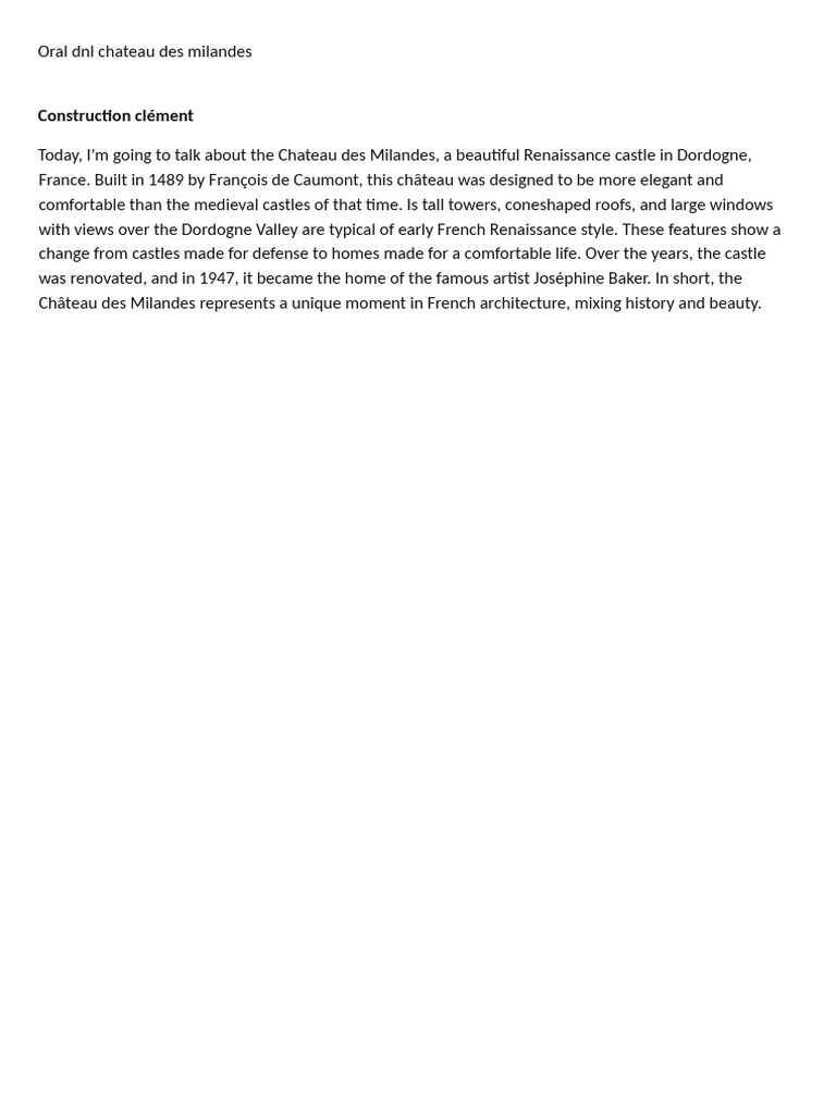 Texte Oral Chateau | PDF