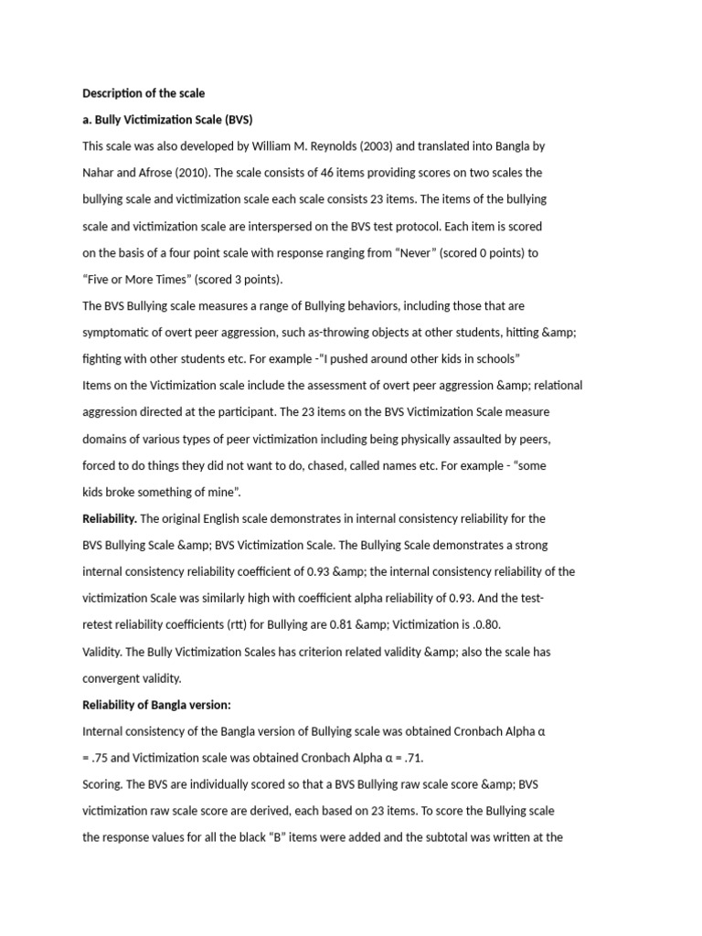 Bullying Scale Score | PDF | Internal Consistency | Cronbach's Alpha