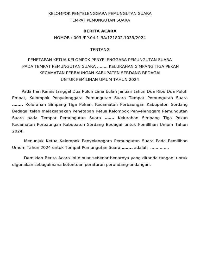 4. FORMAT BA KPPS KETUA KPPS | PDF
