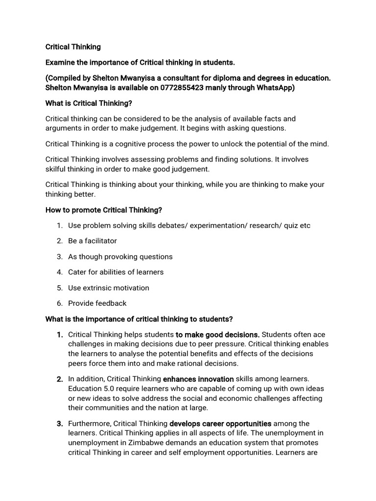 Importance of Critical Thinking for Students | PDF