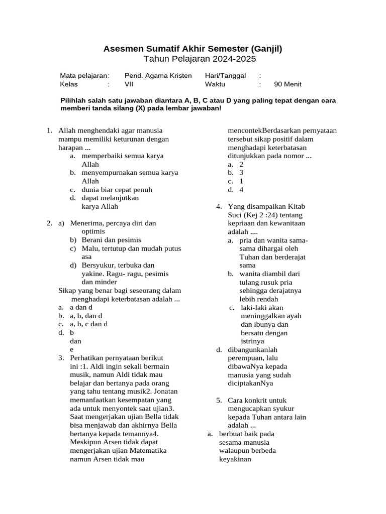 soal PAS PAK kelas 7 | PDF