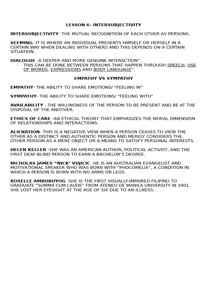 LESSON 6- INTERSUBJECTIVITY | PDF