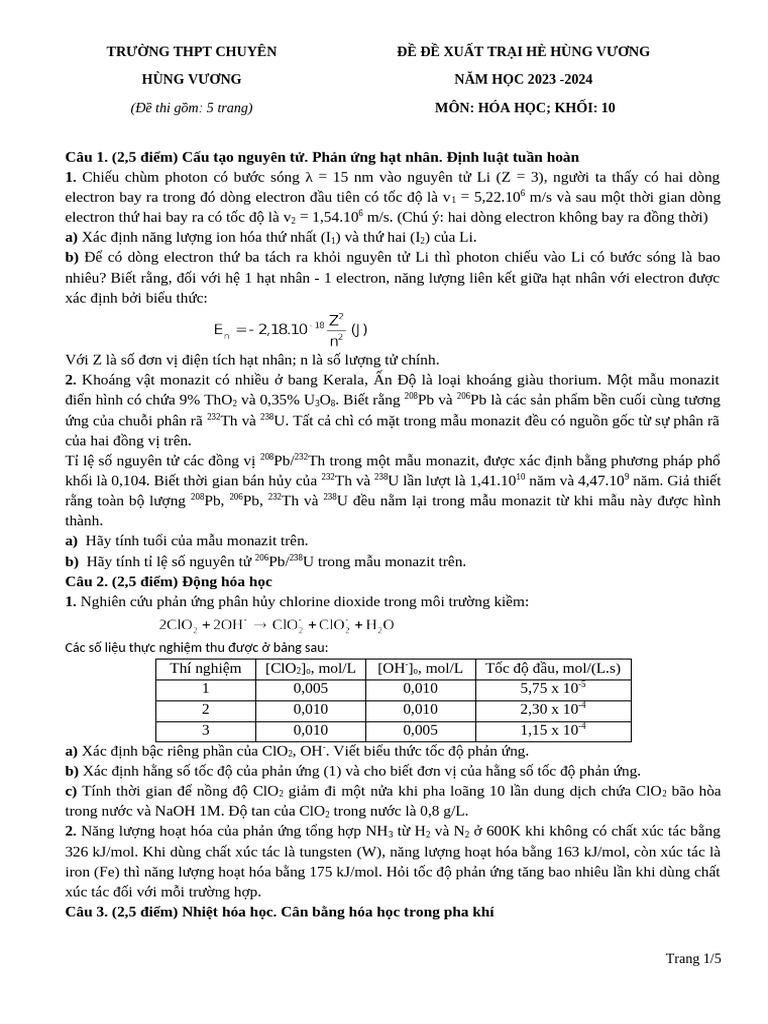 ĐỀ XUẤT THHV - Hóa 10 | PDF