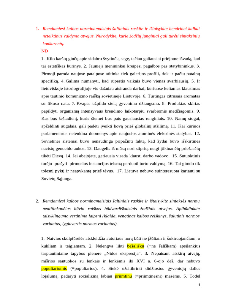 Užduotys Linksniai | PDF