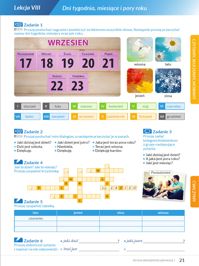 Dni Tygodnia, Miesiące I Pory Roku | PDF