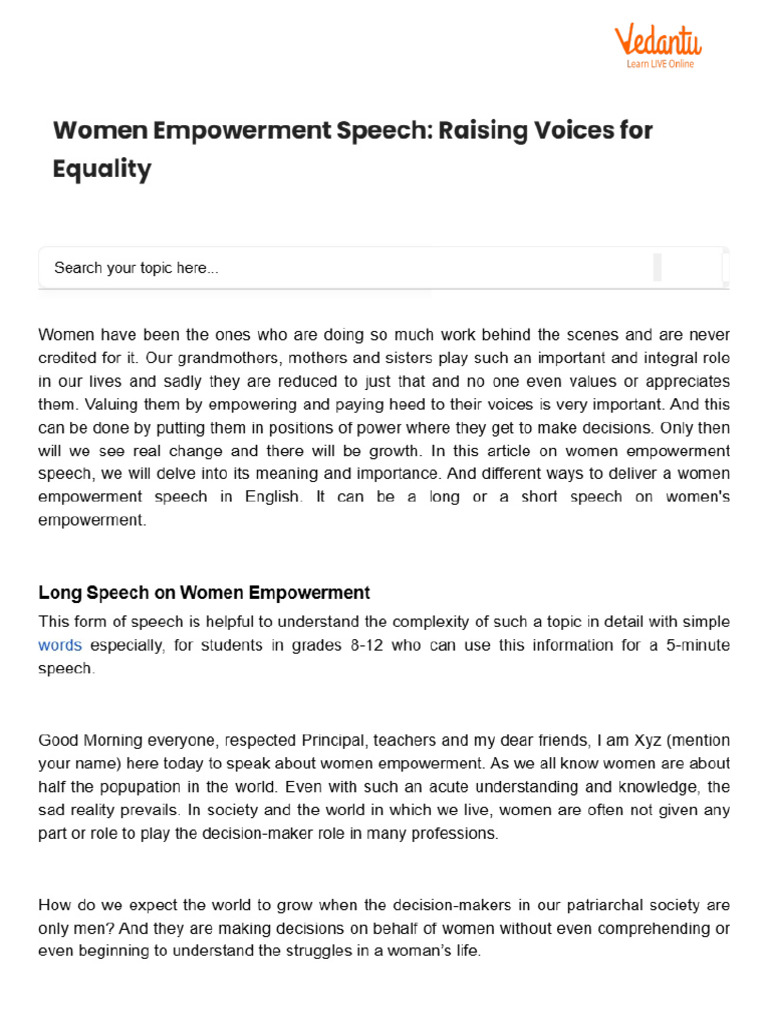 Women Empowerment Speech - Raising Voices For Equality | PDF