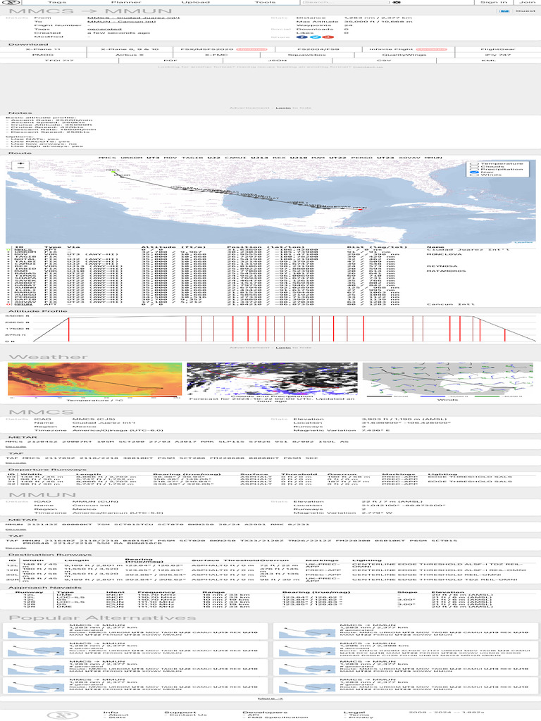 MMCS To MMUN - Flight Plan Database | PDF | Runway | Aviation