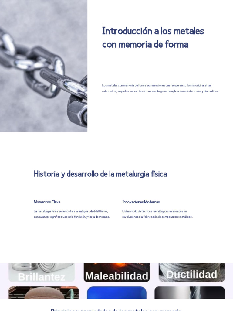Presentación Metales Con Memoria de Forma | PDF | Metalurgia | Rieles