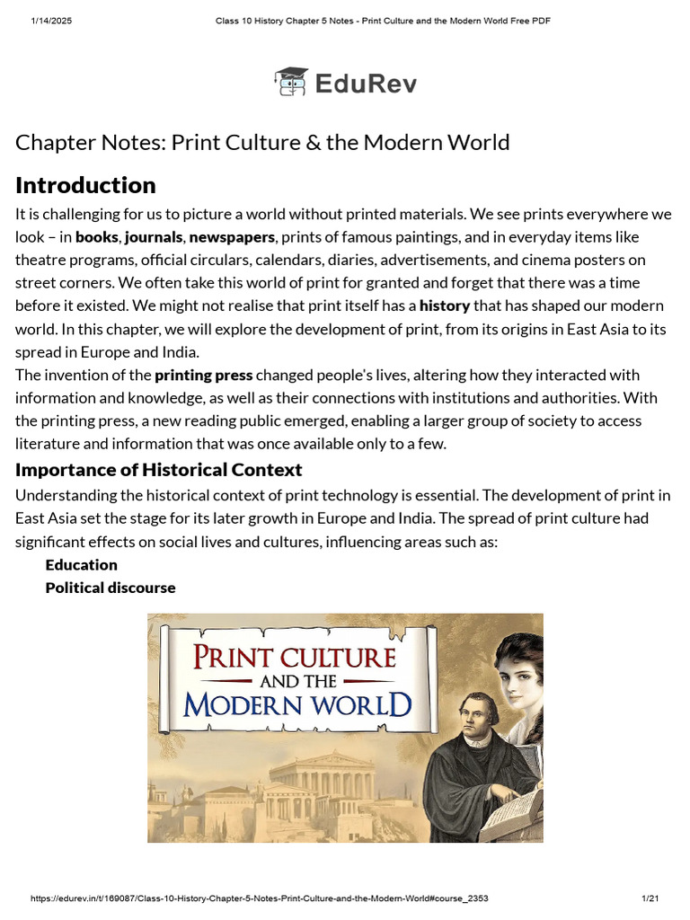 Class 10 History Chapter 5 Notes - Print Culture and The Modern World ...