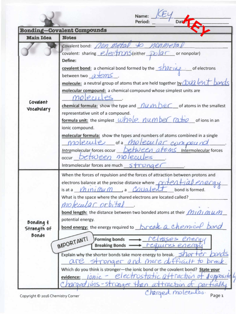 3B Student NotesKEY | PDF | Chemical Bond | Covalent Bond