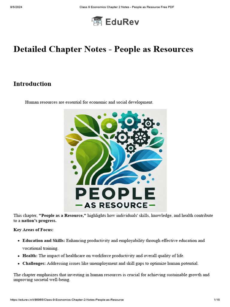 Class 9 Economics Chapter 2 Notes - People As Resource Free PDF | PDF ...
