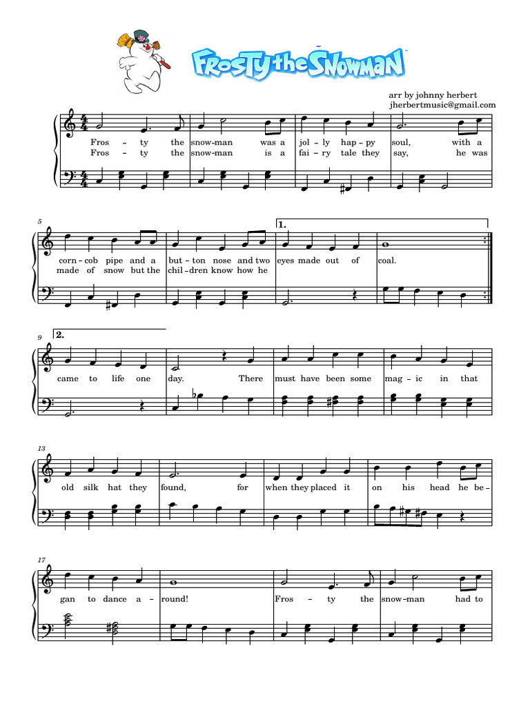 Frosty The Snowman Easy Piano | PDF