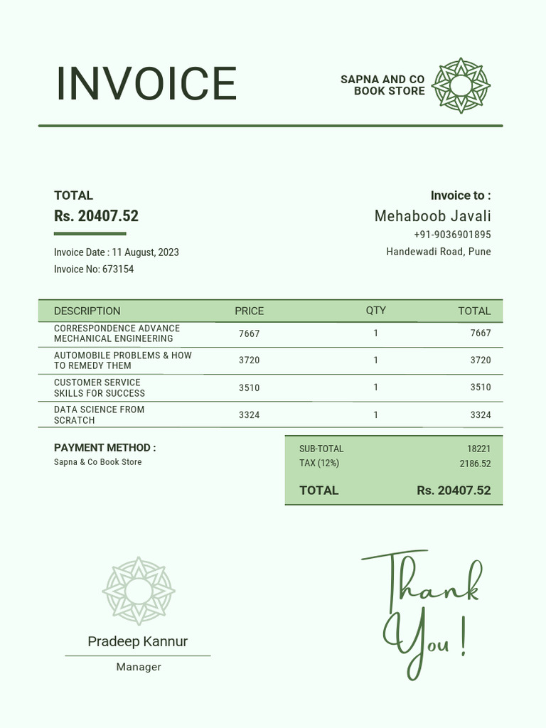 Format Books Bill (Professional Development) FY23-24 | PDF