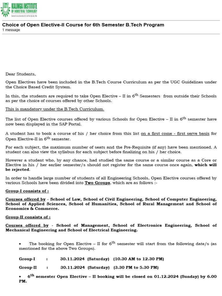 Choice of Open Elective-II Course For 6th Semester B.Tech Program | PDF | Computing