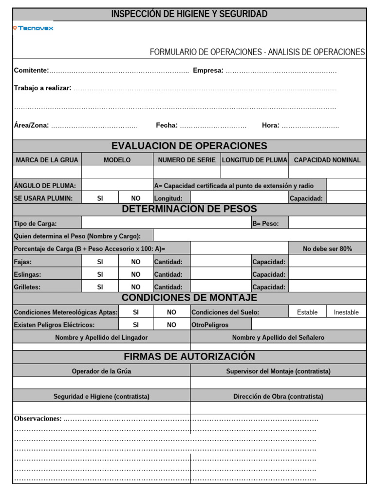 For - 002 - Formulario de Izaje - Rev 01 | PDF
