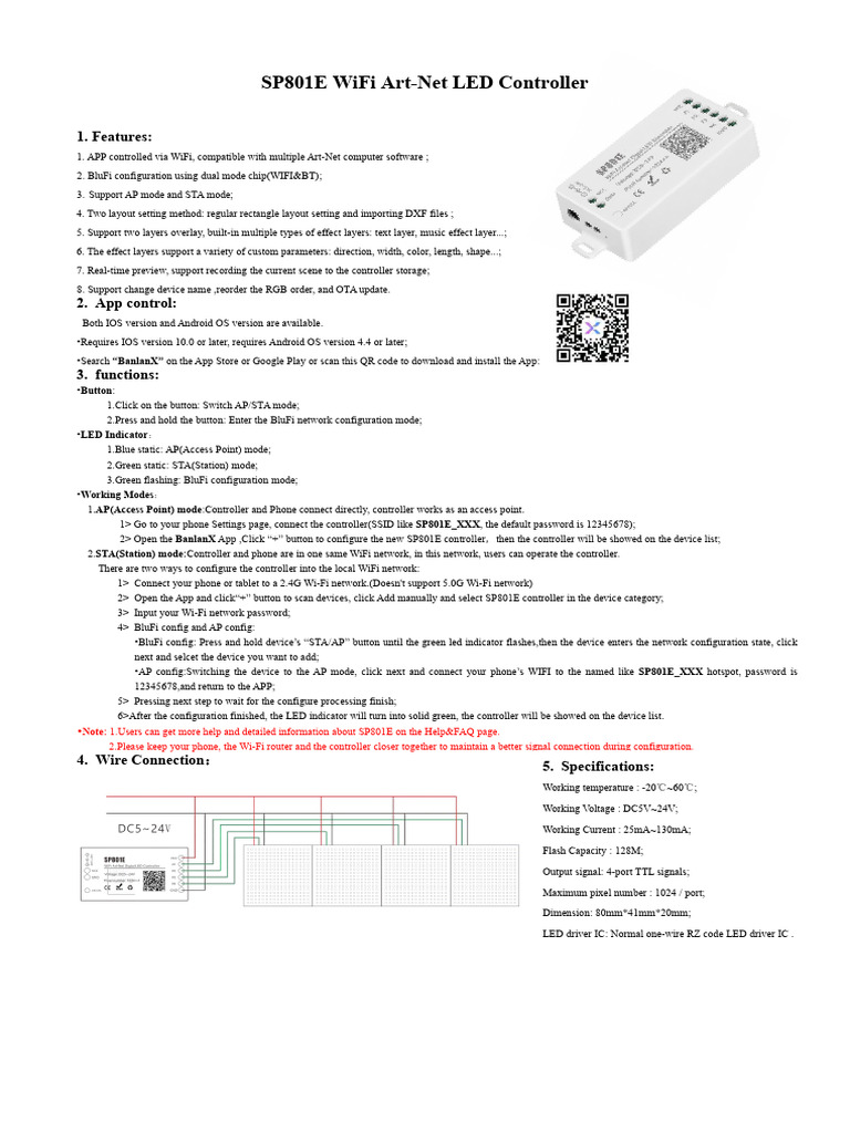 SP801E WiFi ArtNet LED Controller SunLite | PDF | Wi Fi | Wireless ...