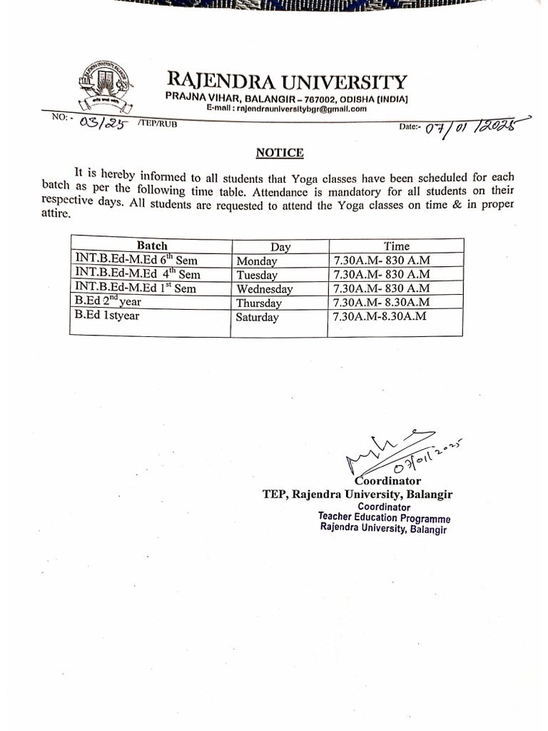 Notice For Yoga Classes | PDF