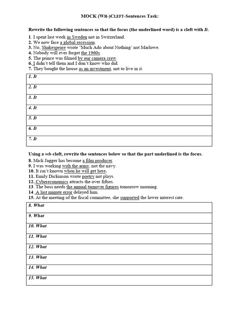 MOCK Task It and WHat Clefts | PDF