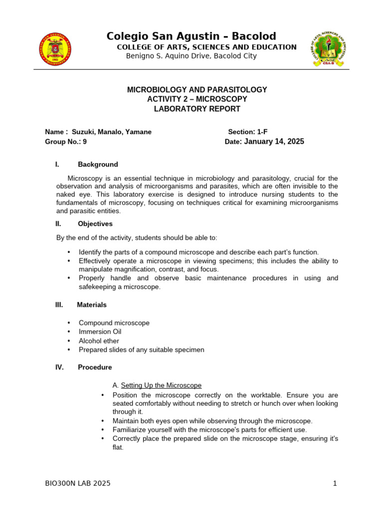 Group10 Bio300n Act 2 Micros | PDF | Microscope | Equipment