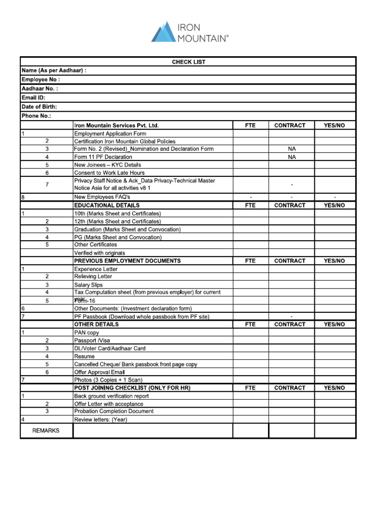 1 - Employee Checklist | PDF