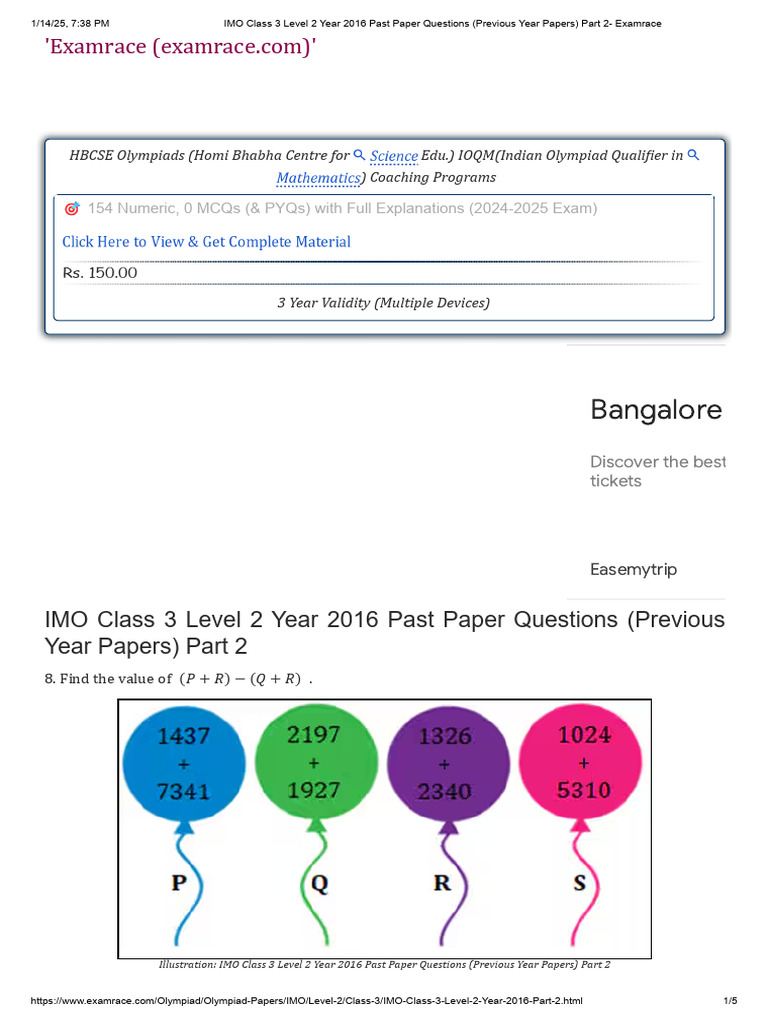 IMO Class 3 Level 2 Year 2016 Part 2 | PDF