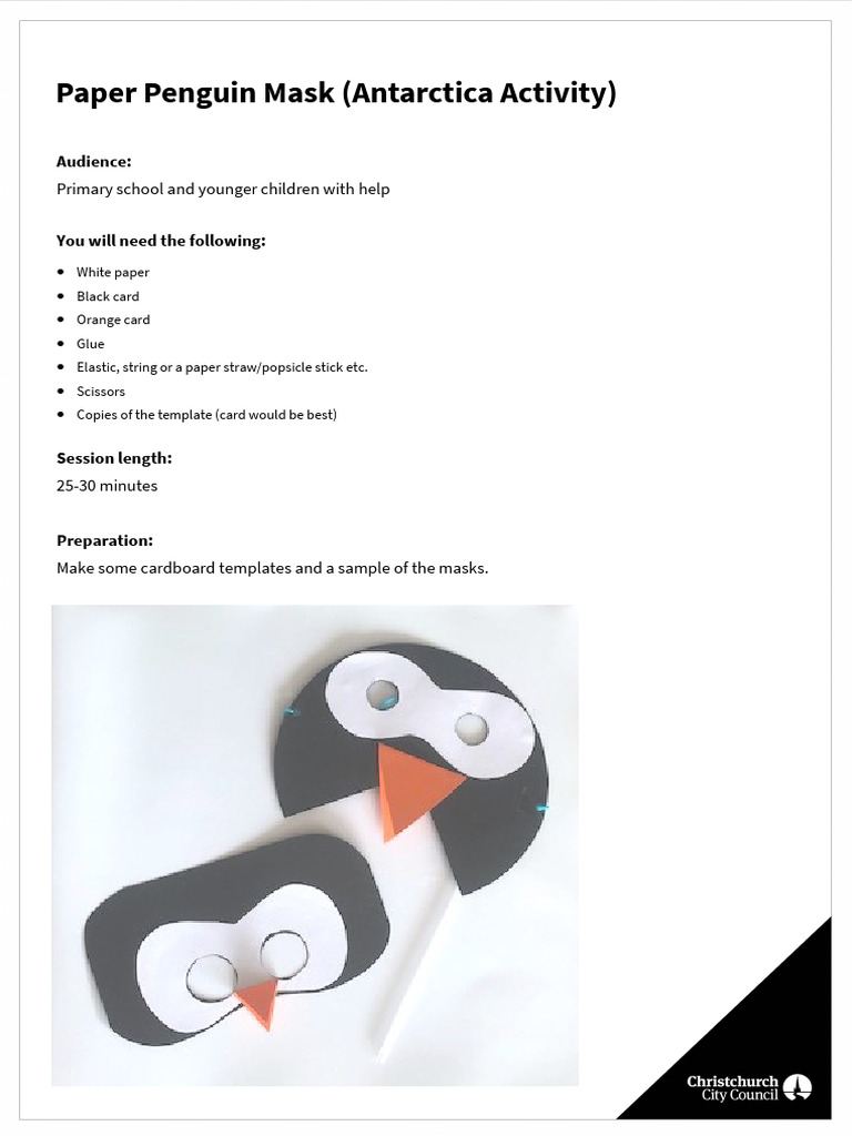 LIU Paper Penguin Mask Antarctica Craft October 2021 | PDF