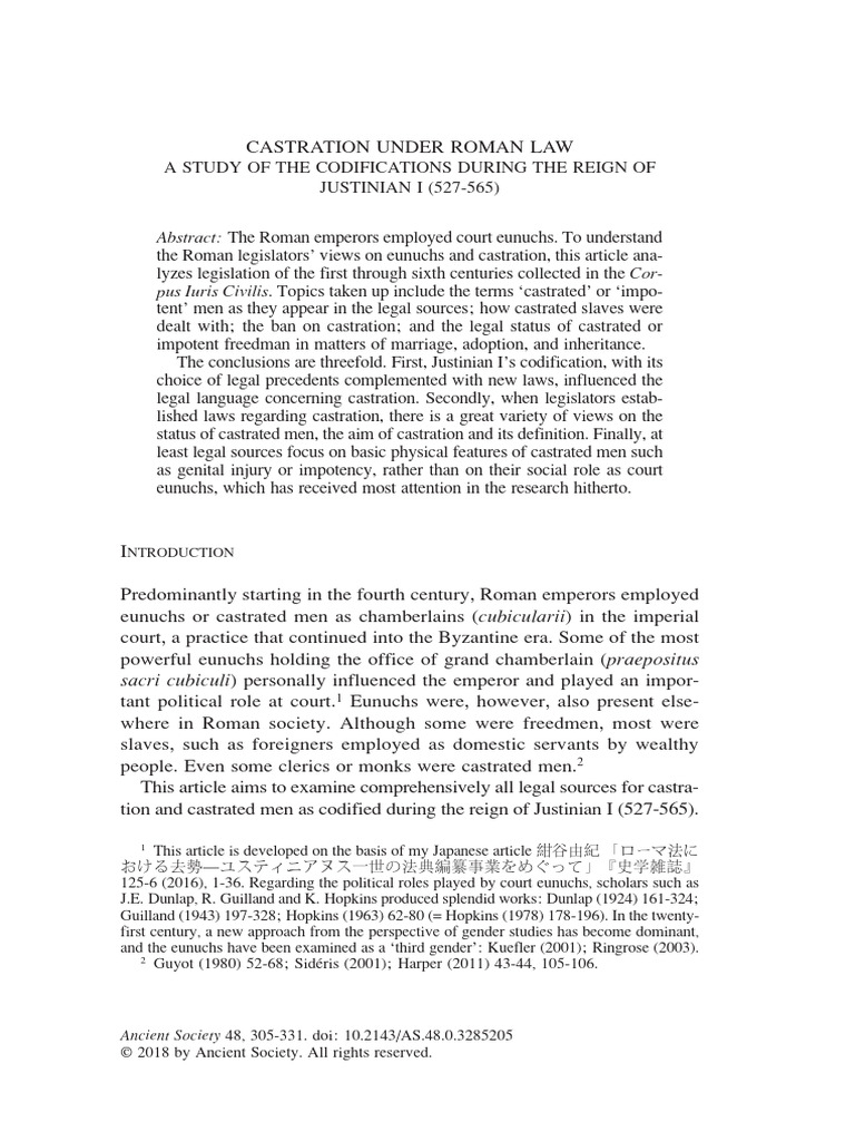 Castration Under Roman Law A Study of TH | PDF | Roman Empire | Roman Law