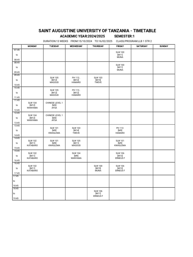 Saut Timetable System | PDF
