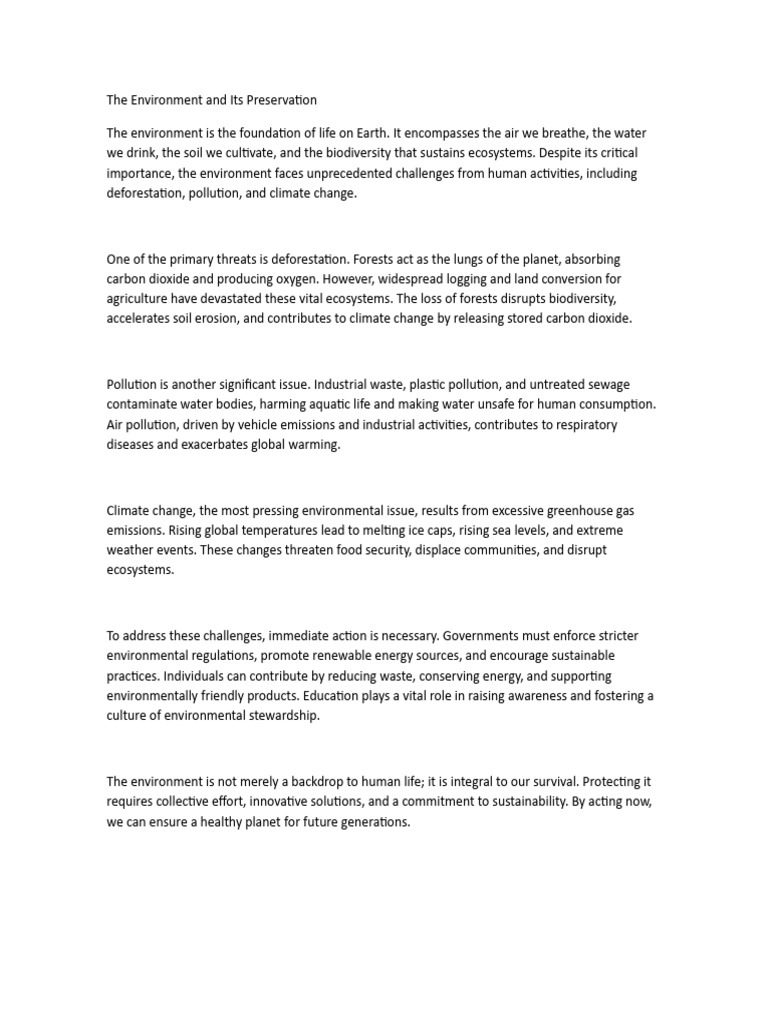 The Environment and Its Preservation | PDF