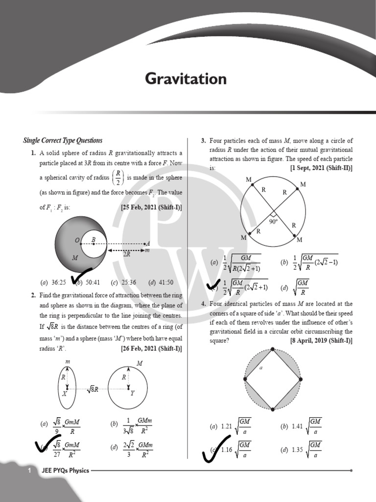 Gravitation PYQ Practice Sheet | PDF | Sphere | Dynamics (Mechanics)