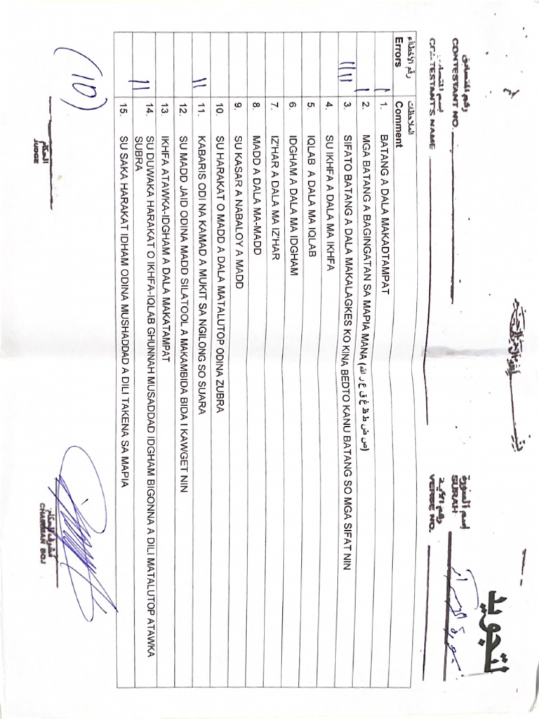 Sample Score Sheet | PDF