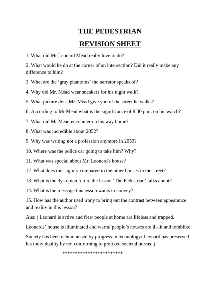 Literature Study Guide: The Pedestrian | PDF