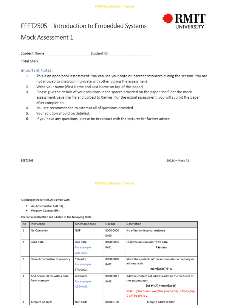 EEET2505 Mock Assessment 1 2023C | PDF | Assembly Language | Computer Programming